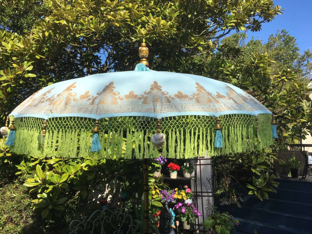 Light Blue and gold painted exotic umbrella