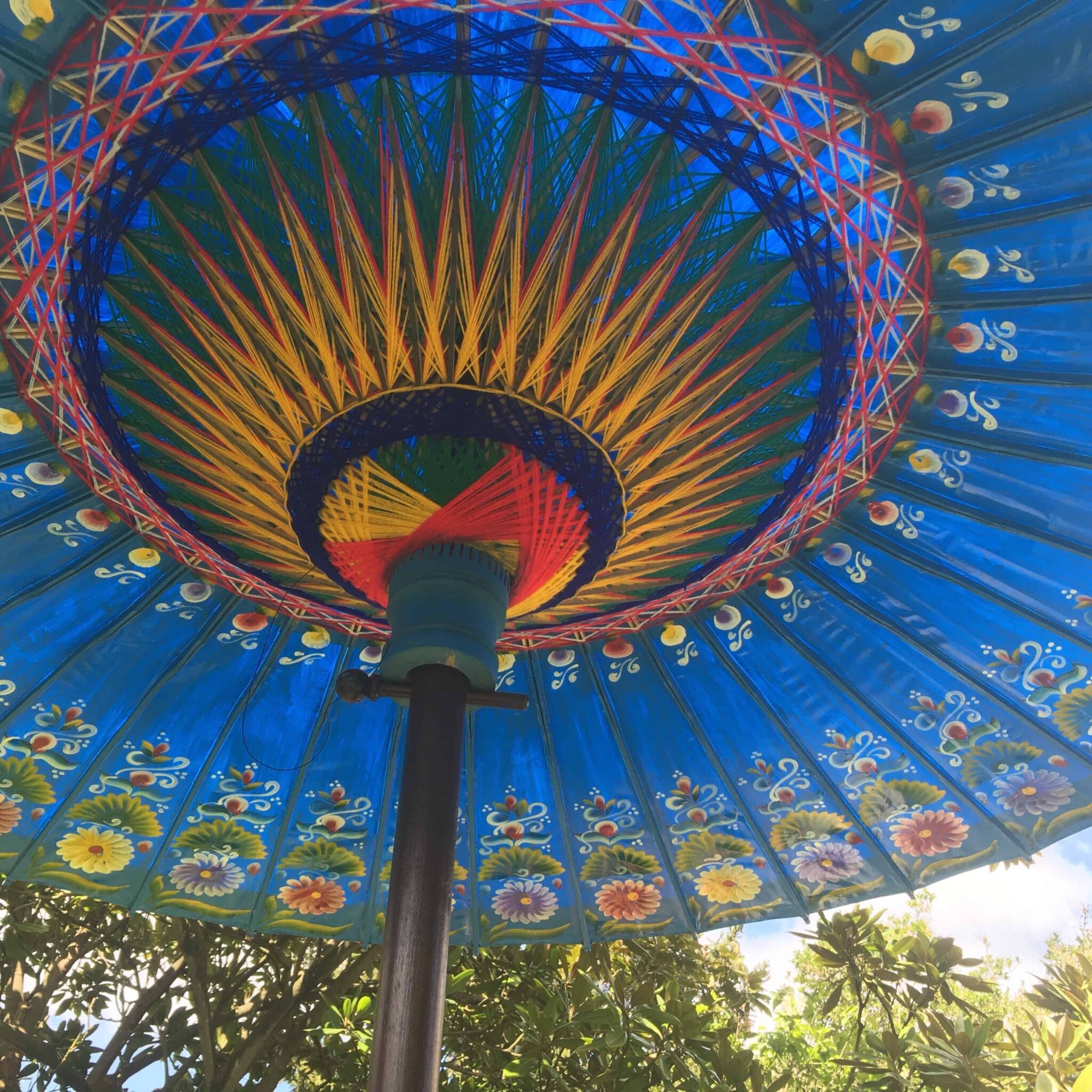 Blue hand painted garden umbrella